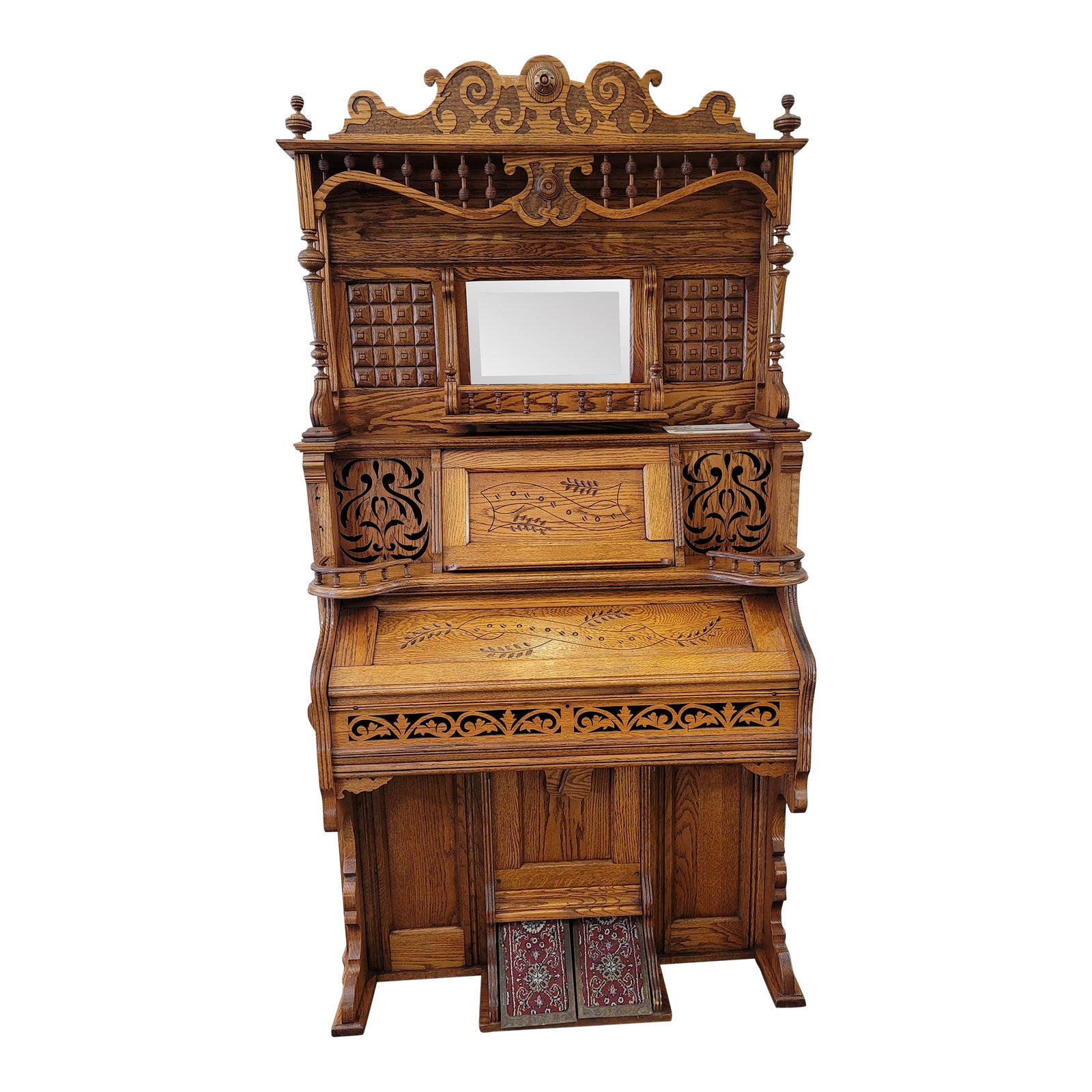 Antique Victorian Oak Pump Organ With Mirror | Chairish