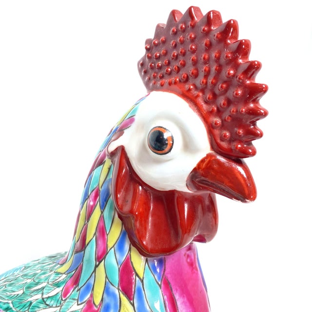 Mid 20th Century Large Chinese Famille Rose Rooster Covered Dish | Chairish