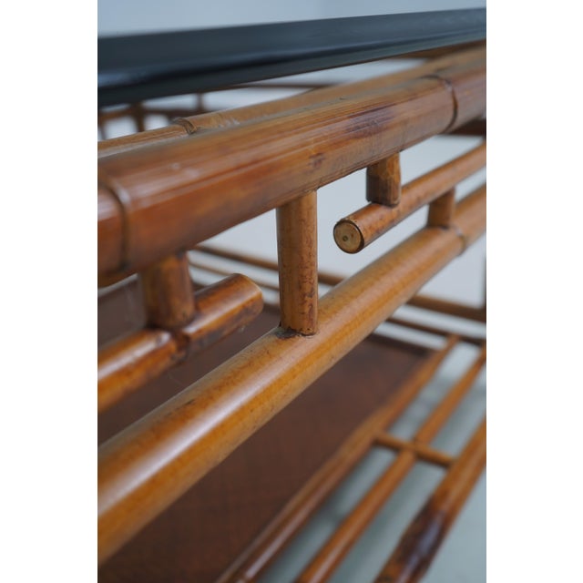 Bamboo Rectangular Glass Top Coffee Table | Chairish