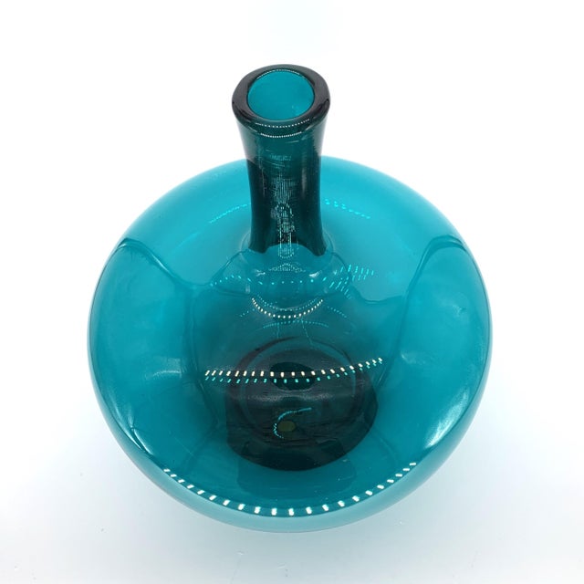 Vintage Blenko Decanter in Peacock | 1965 Designed by Joel Myers | Chairish