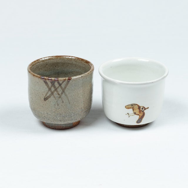 Mid 20th Century E-Garatsu Ochoko Pair With Bird Decoration | Chairish