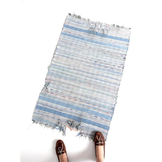 Early 20th Century Vintage Blue Farmhouse Rag Rug | Chairish