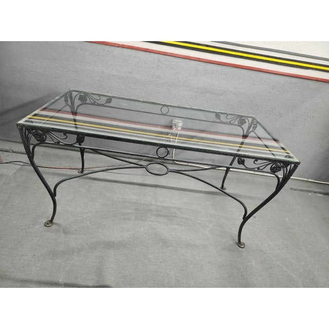 Wrought iron glass top dining table for sale store