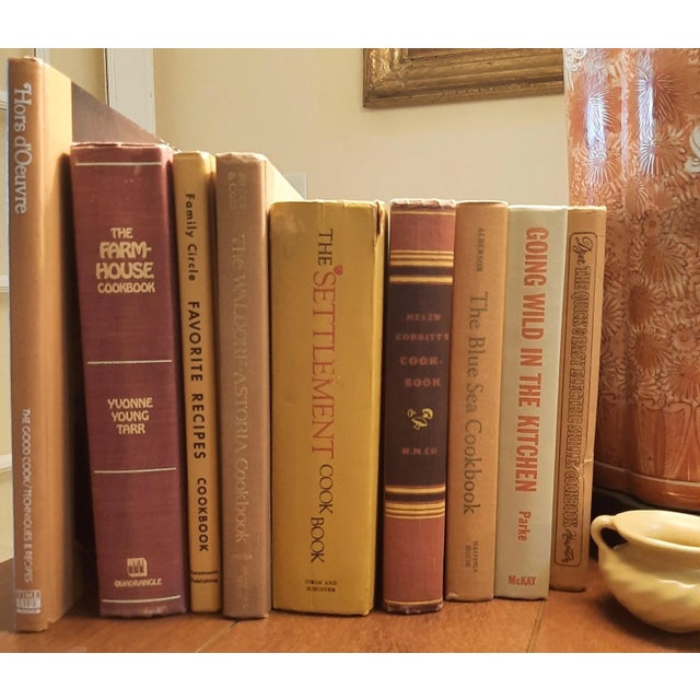 Vintage Cookbook Library Stack Cooking Yellow Red Neutral Rust | Chairish