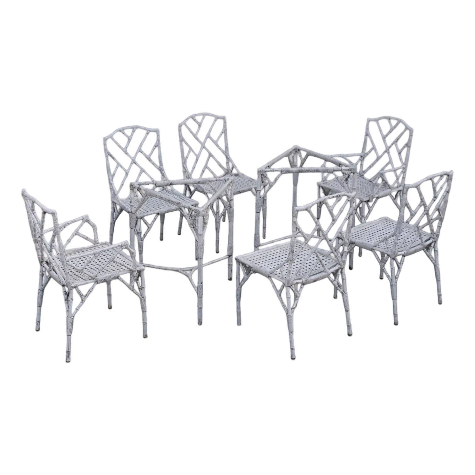 Venemen of California Faux Bamboo Cast Aluminum Patio Dining Set | Chairish
