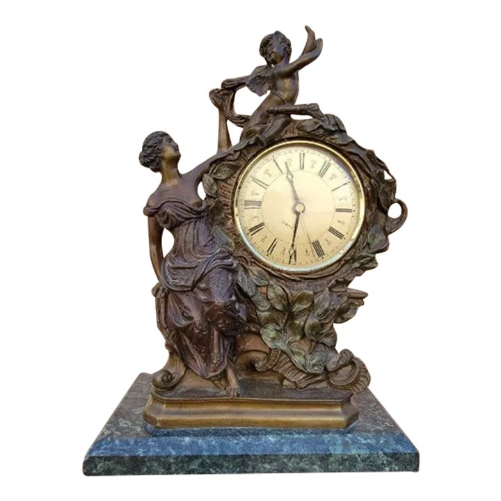 Antique French Louis XV Figural Sculpted Bronze Mantel Clock | Chairish