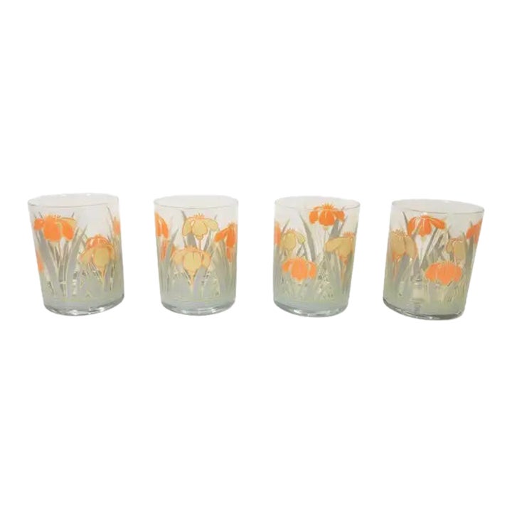 1970s Double Old Fashioned Glassware Barware Floral Design - Set of 4 ...
