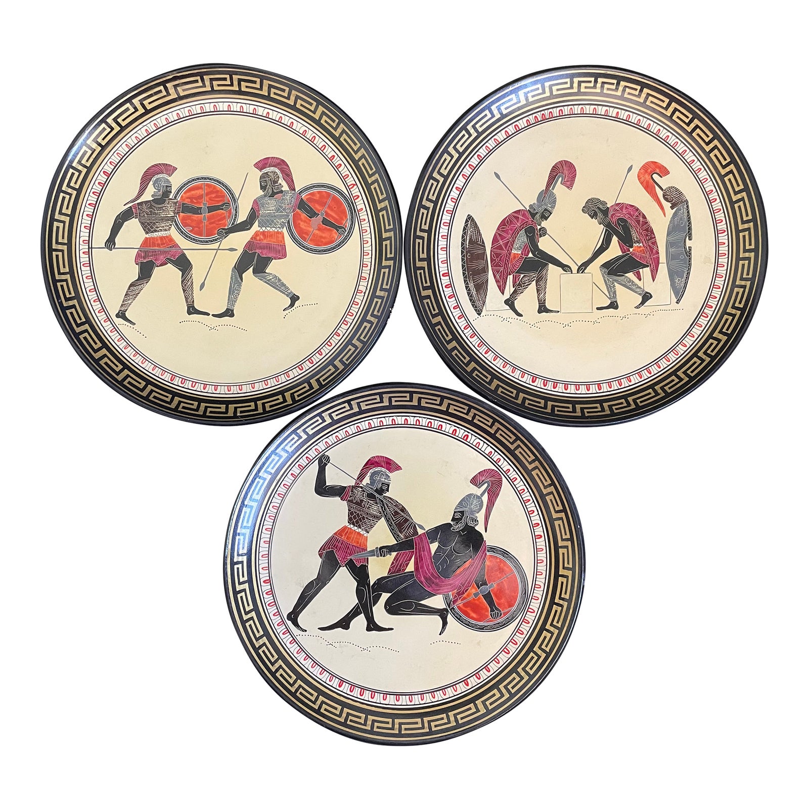 Vintage Greek Handpainted Trojan War Black Figure Pottery Plates - Set ...