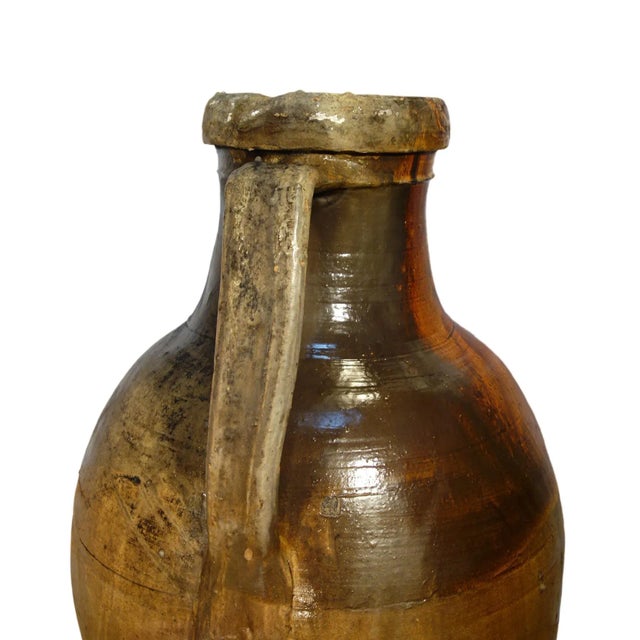 Antique Italian Orcio Puglia #4, Colossal Terra Cotta Jar, Ochre and Umber Glaze | Chairish