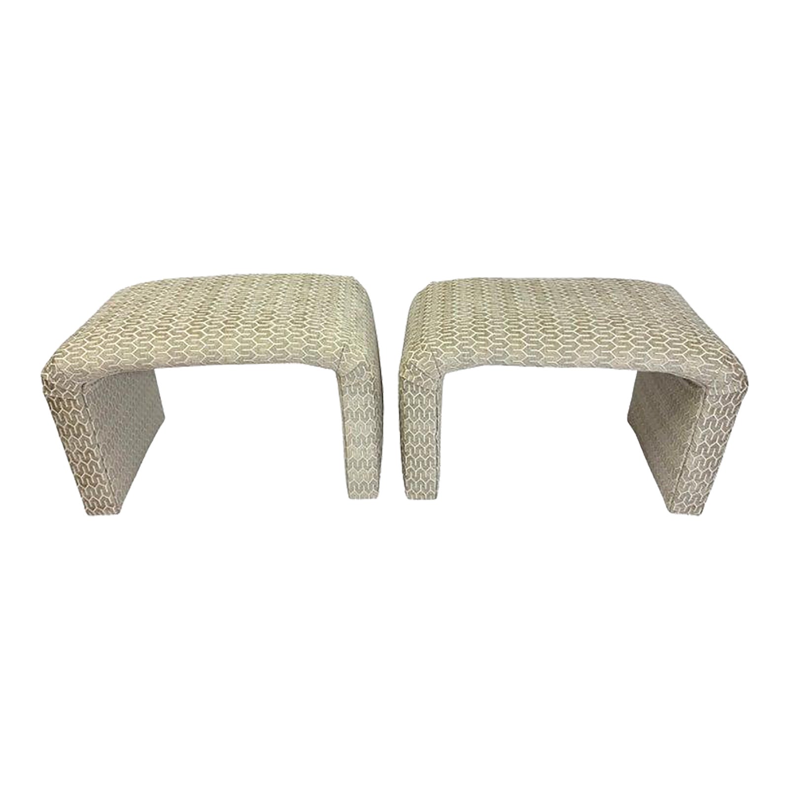 Pair of Waterfall Ottomans in Cream | Chairish