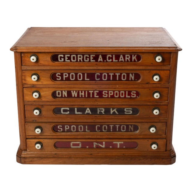 Antique Clark's 6 Drawer Walnut Spool Cabinet | Chairish
