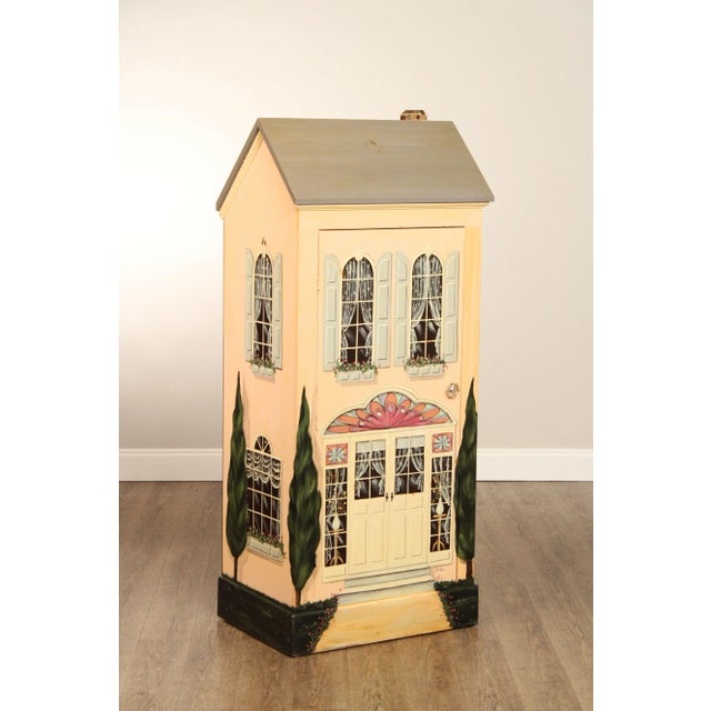 Hand Painted House Storage Cabinet or Bookcase | Chairish