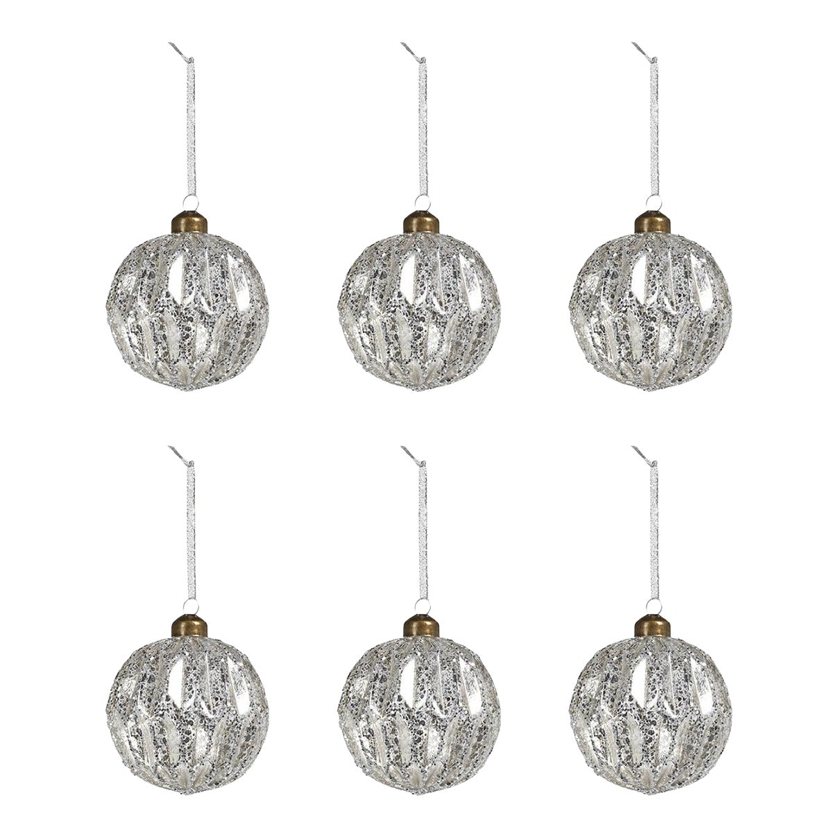 Antique Silver Glass Ball Ornaments, Set of 6, 3" | Chairish