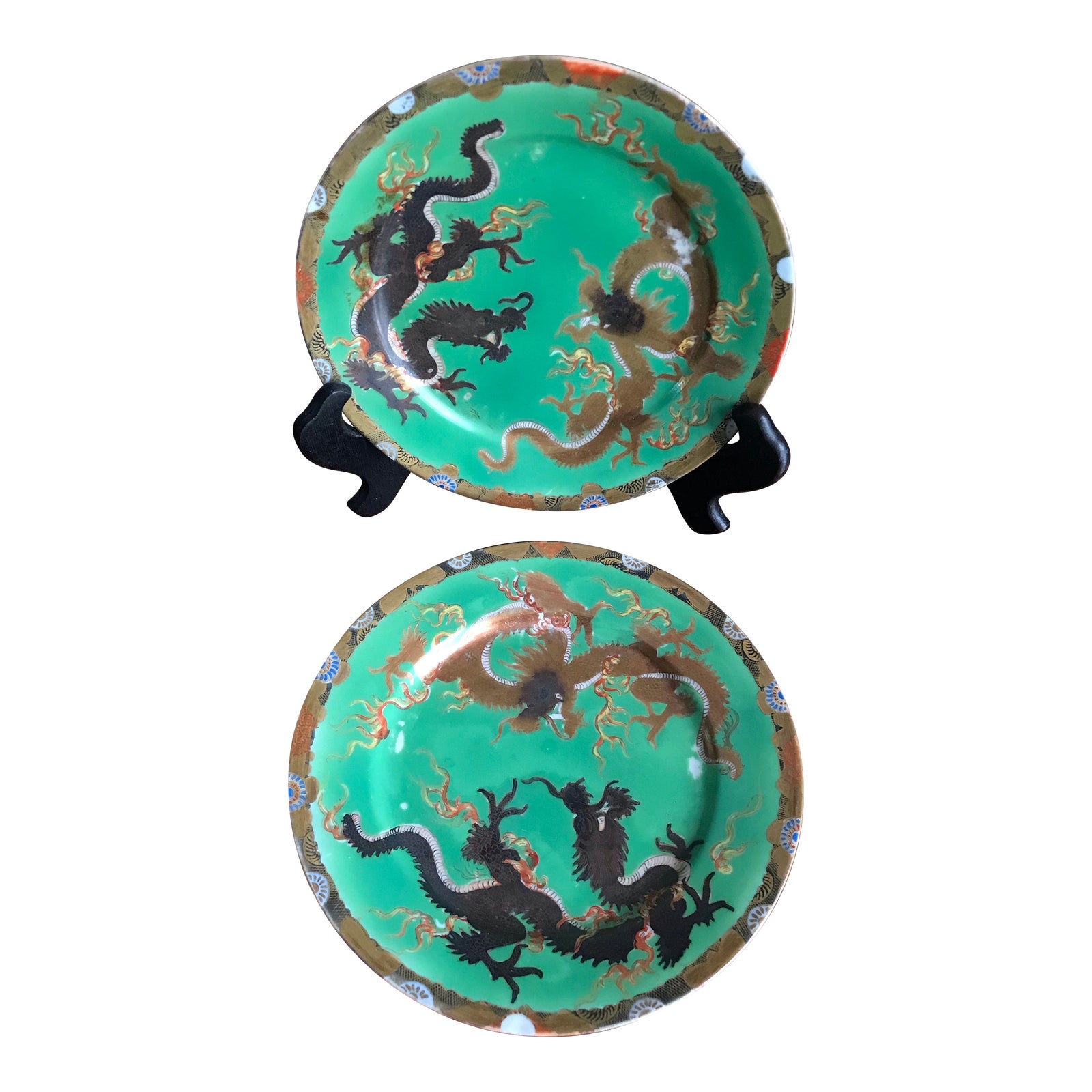 Early 19th Century Japanese Dragon Plates- Set of 2 | Chairish