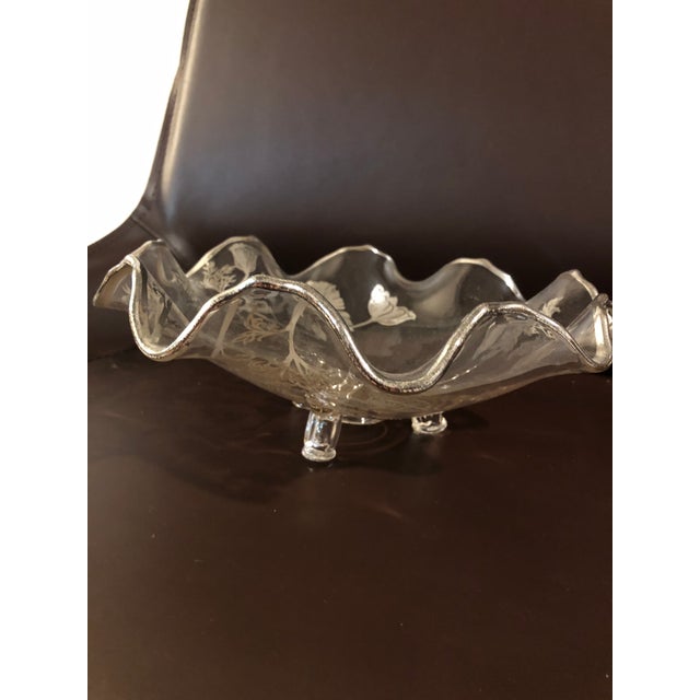 Mid 20th Century Wavy Glass Rim Bowl With Floral Overlay | Chairish