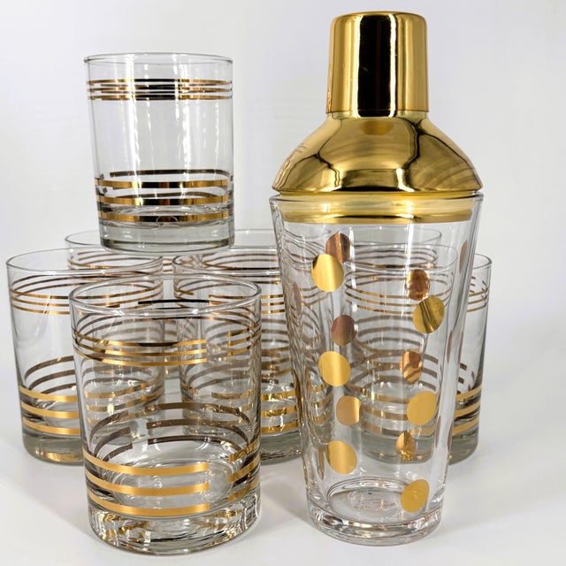 Mid 20th Century Modern Gold Banded Lowball Glasses Set of 4 Mad Men ...