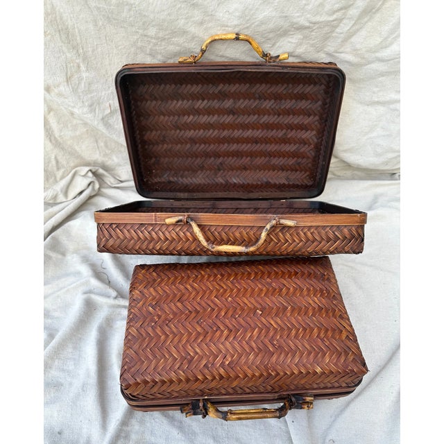 Vintage Woven Rattan Nesting Suitcase-A Pair | Chairish