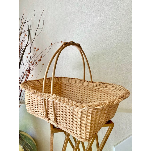 Late Mid-Century Extra-Large White Oak Splint Gathering Basket | Chairish
