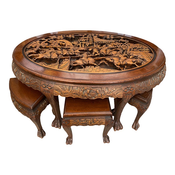 1960s Vintage Asian Style Tea Table - Set of 7 | Chairish