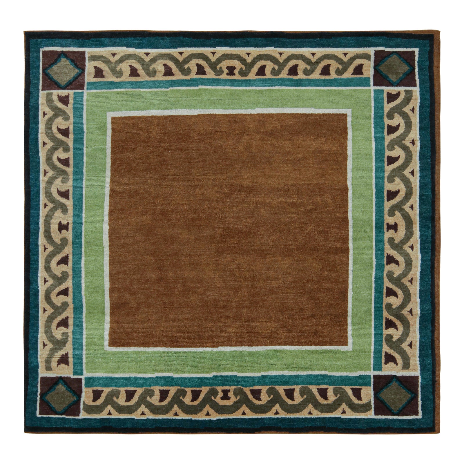 Rug & Kilim’s French Art Deco style Square Rug with Brown Open Field ...