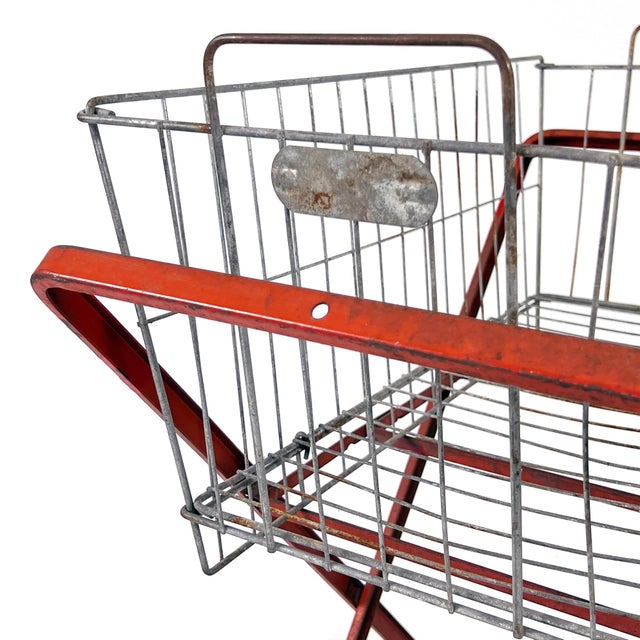 Vintage 1950s Industrial Orange Rolling Folding Laundry Cart With ...