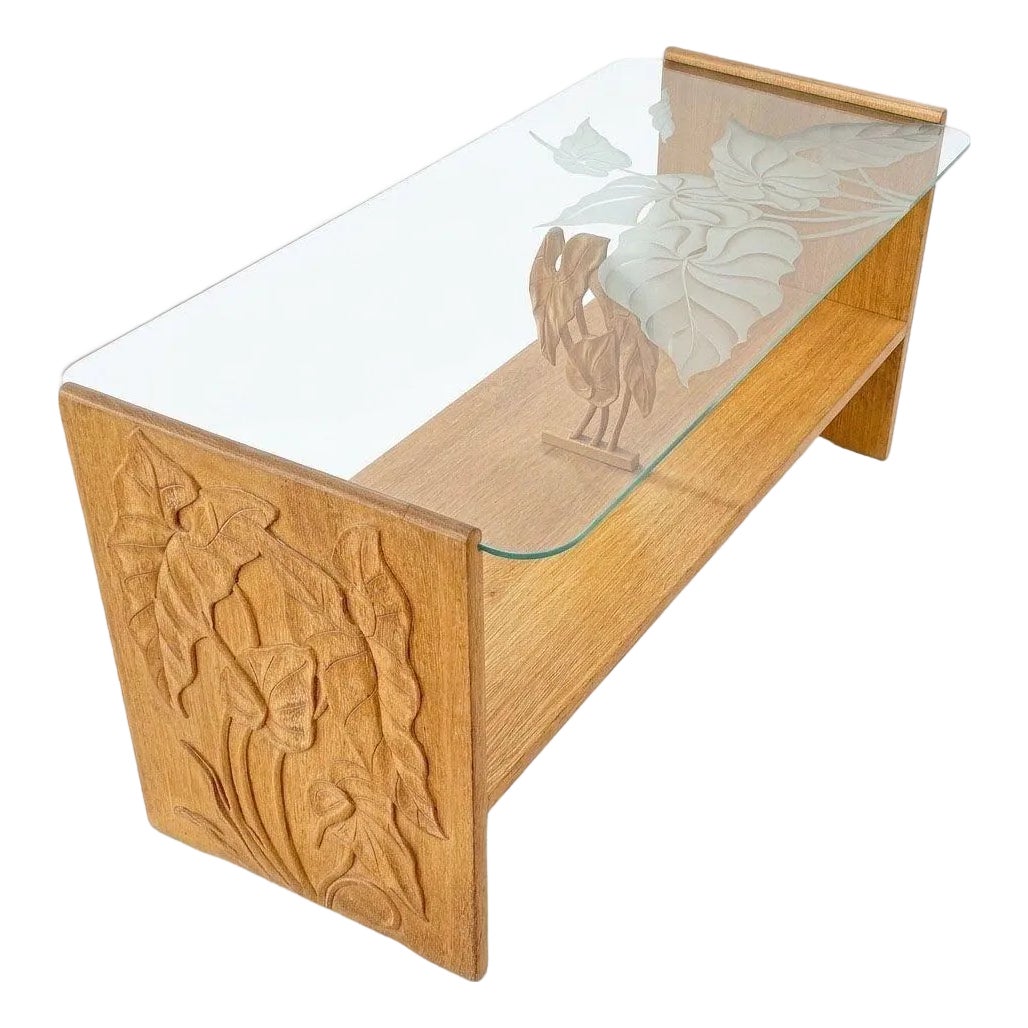 Restored Hand Carved Hawaiian Koa Wood 2 Tiered Coffee Table W/ Glass ...