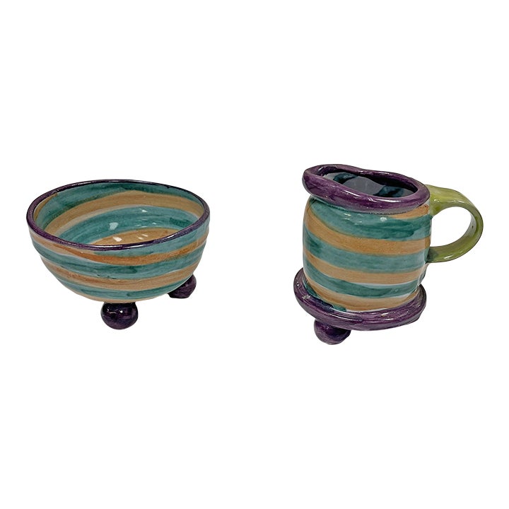 1990s Susan Sypos Pottery Creamer and Sugar Bowl | Chairish