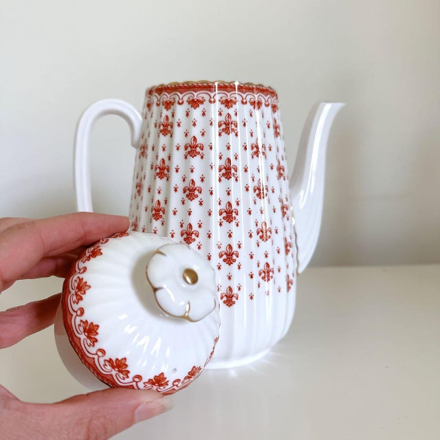 Spode Fleur De Lys Red Gold Bone China Tea Pot Coffee Pot Y7481 ...