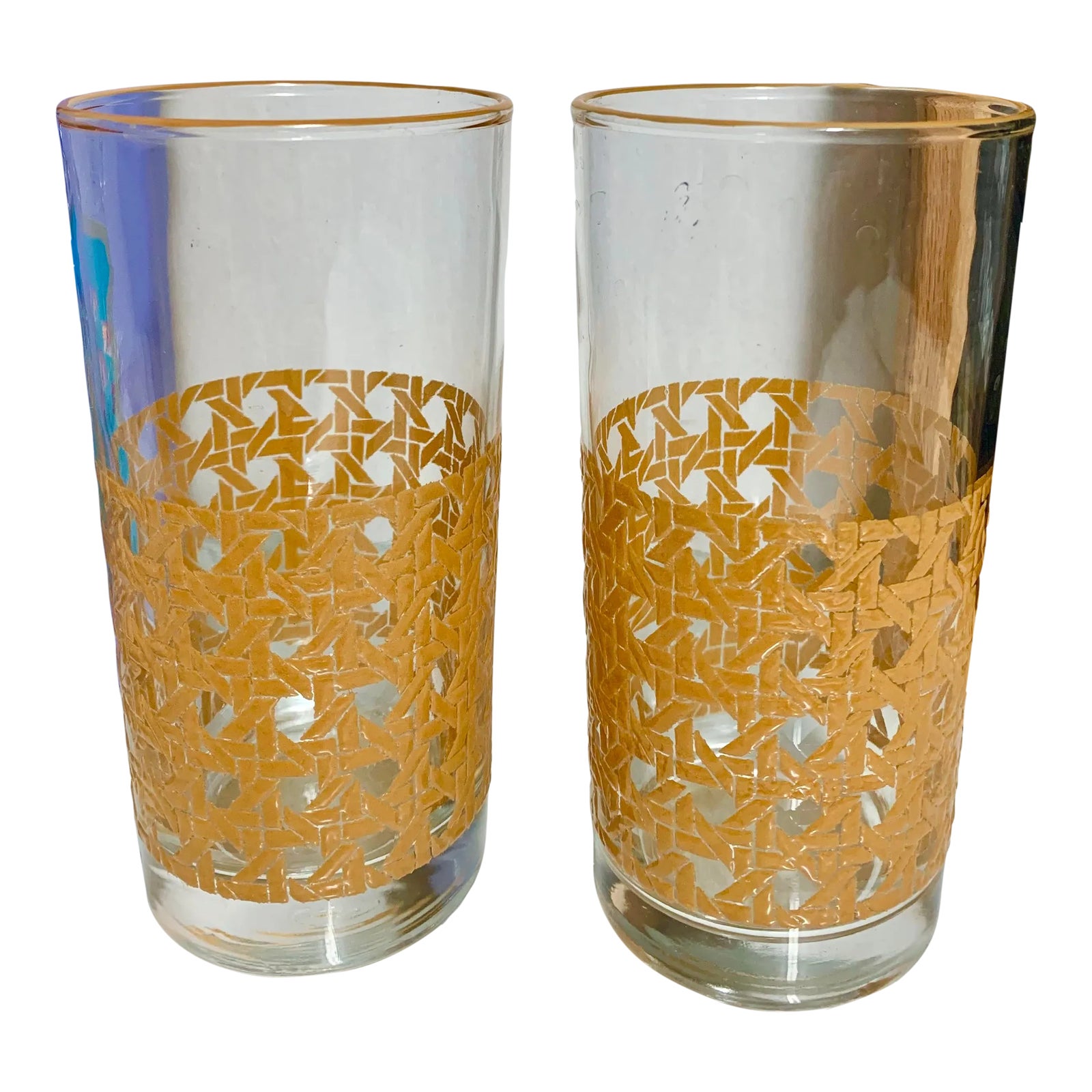 Vintage Libbey Cane Glass Tumblers- a Pair | Chairish