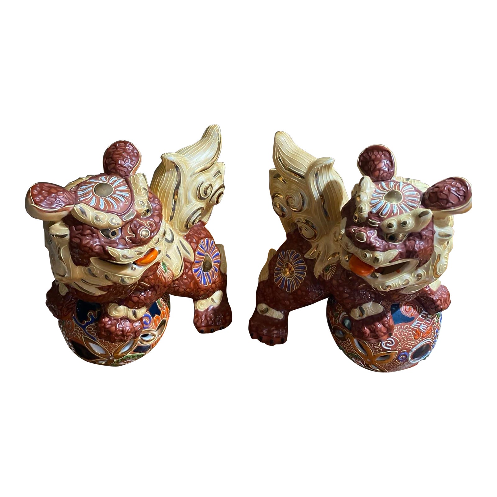 Vintage Kutani Gold & Red Japanese Okinawan Shisa Guardian Foo Dog ...