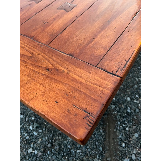 Rustic Farmhouse Planked Farm Trestle Harvest Dining Table | Chairish