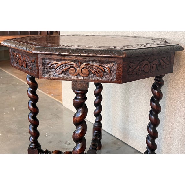 Antique Hexagonal Side or Center Walnut Table With Six Carved Legs ...