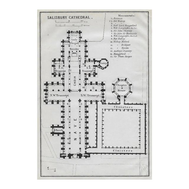 1910 Plan of Salisbury Cathedral in the United Kingdom | Chairish