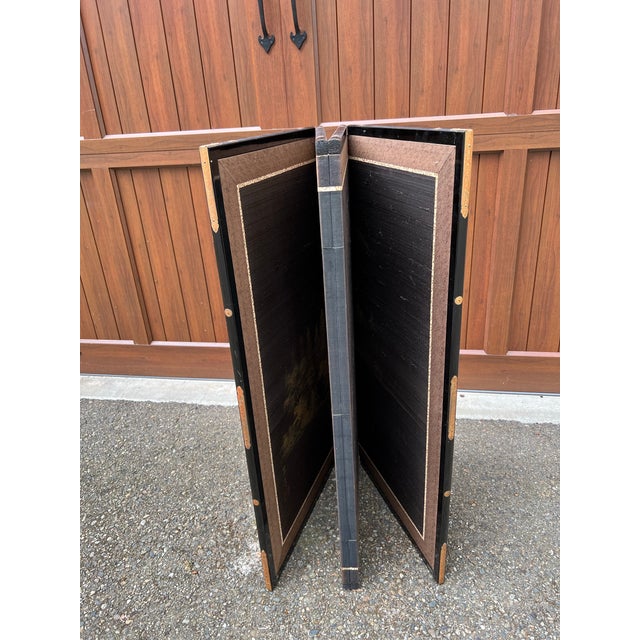 Mid-Century Hand-Painted 4 Panel Japanese Landscape Byōbu Silk Table ...