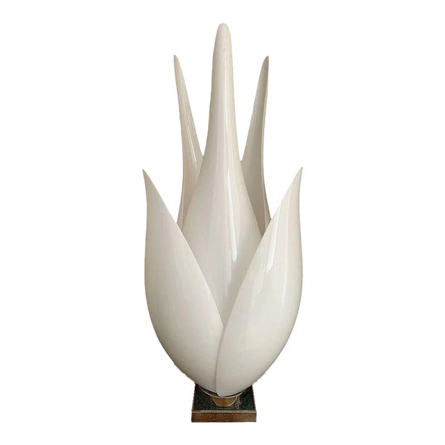 Large 1970s Acrylic and Brass Floriform Tulip Lamp by Rougier | Chairish