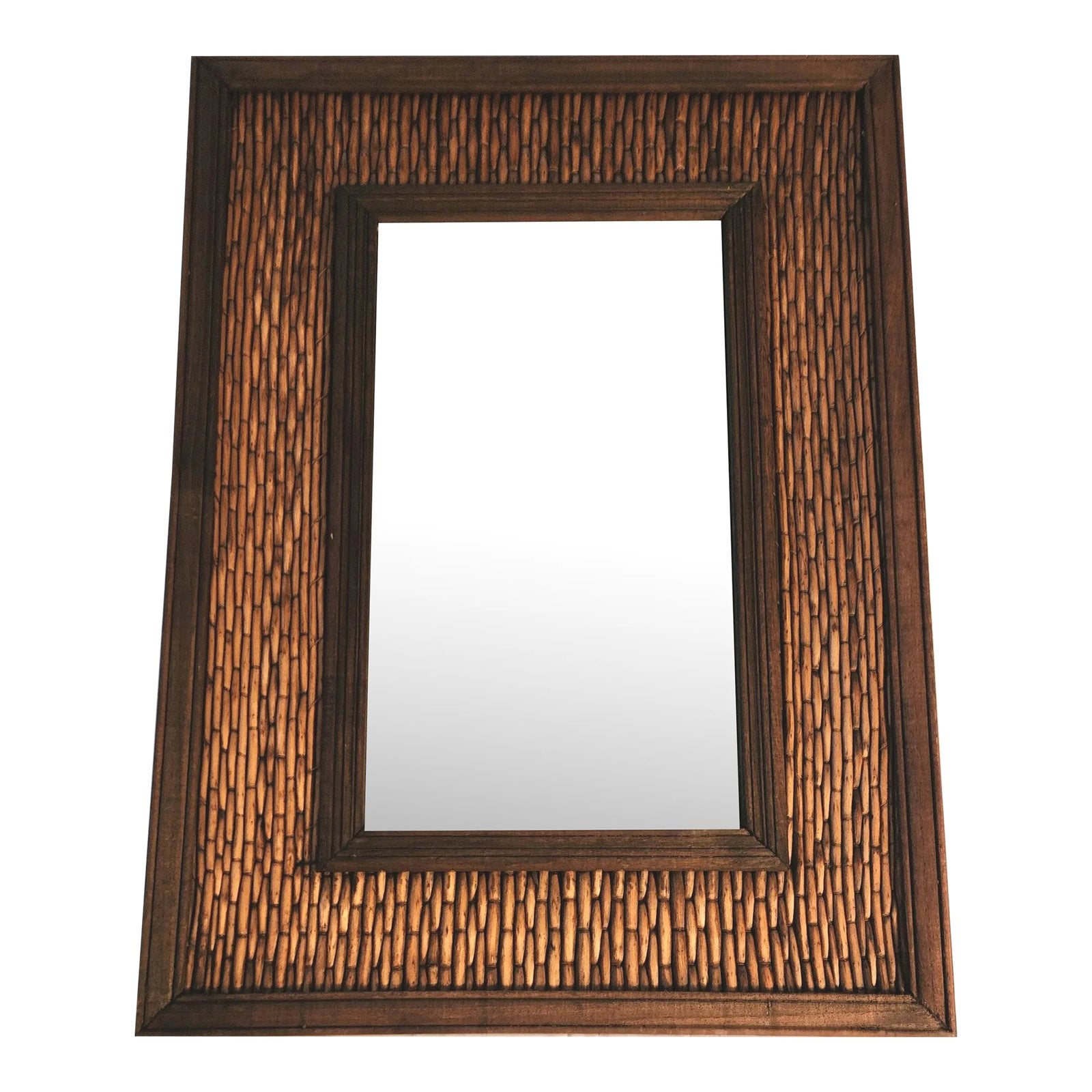 Vintage Woven Bamboo & Reed Frame Wall Mirror 29.5" | Chairish