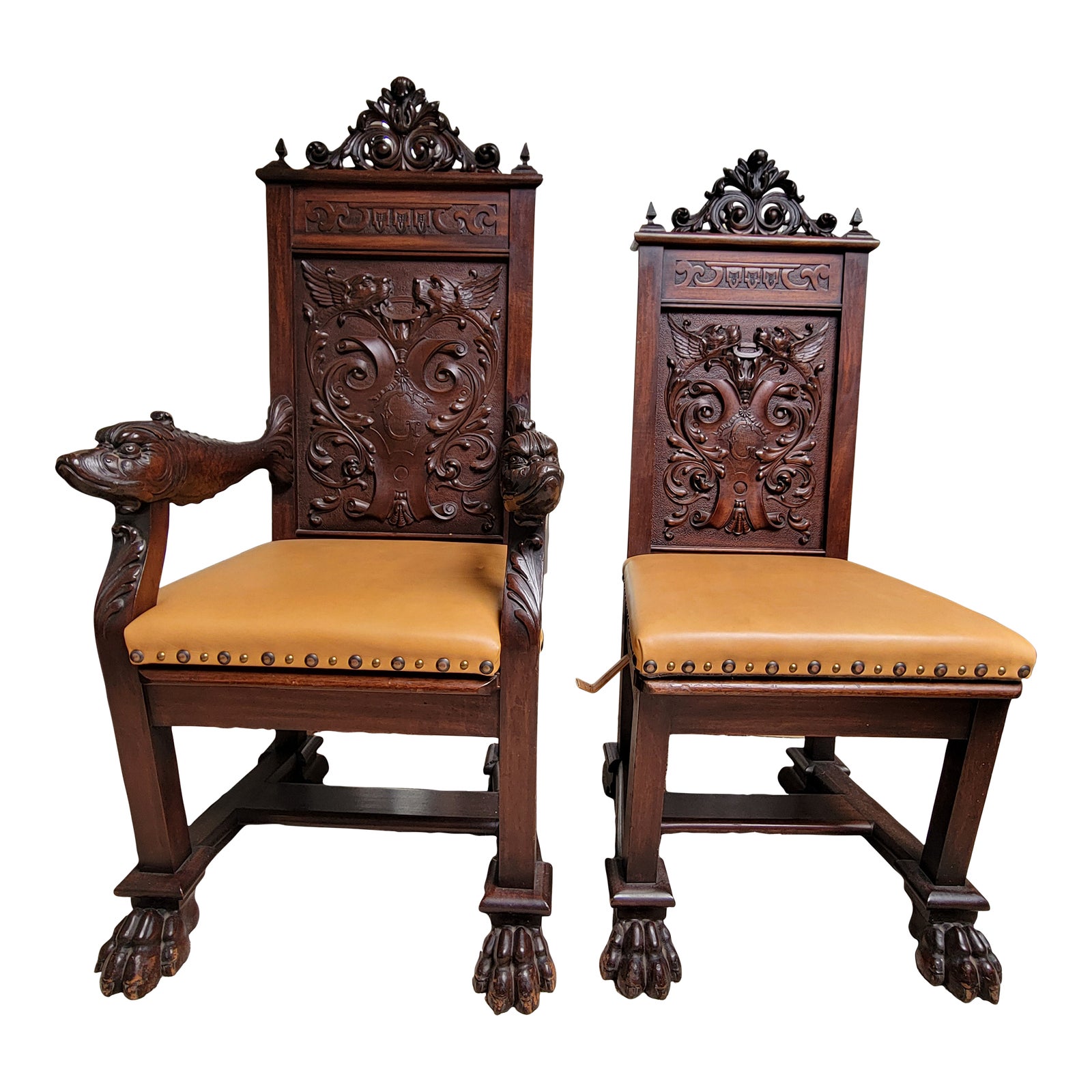Antique Renaissance Revival King and Queen Chairs- Set of 2 | Chairish
