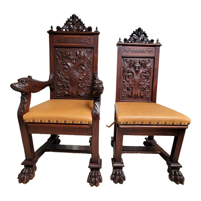 Antique Renaissance Revival King and Queen Chairs- Set of 2 | Chairish