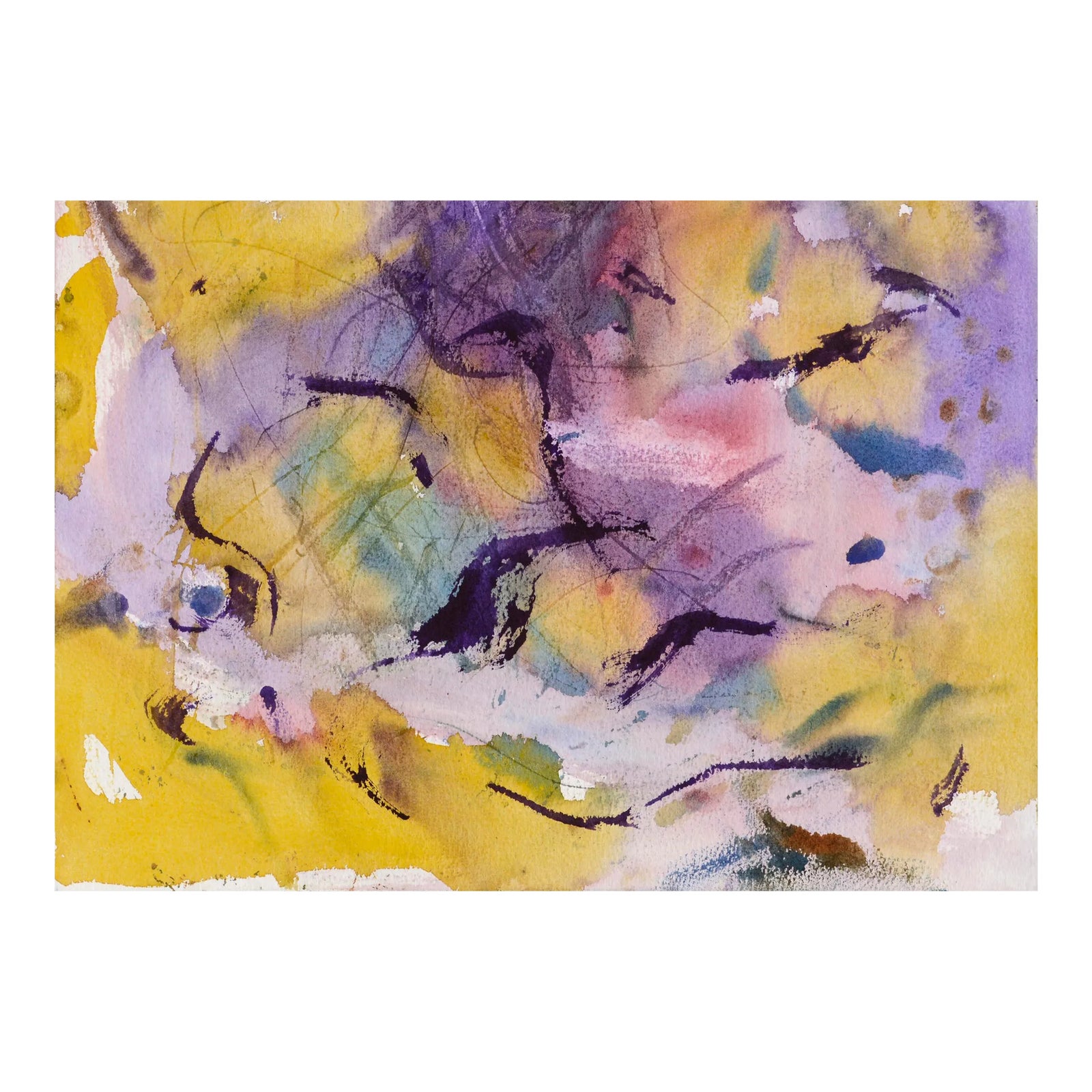 Purple and Yellow Abstract Watercolor by Les Anderson | Chairish