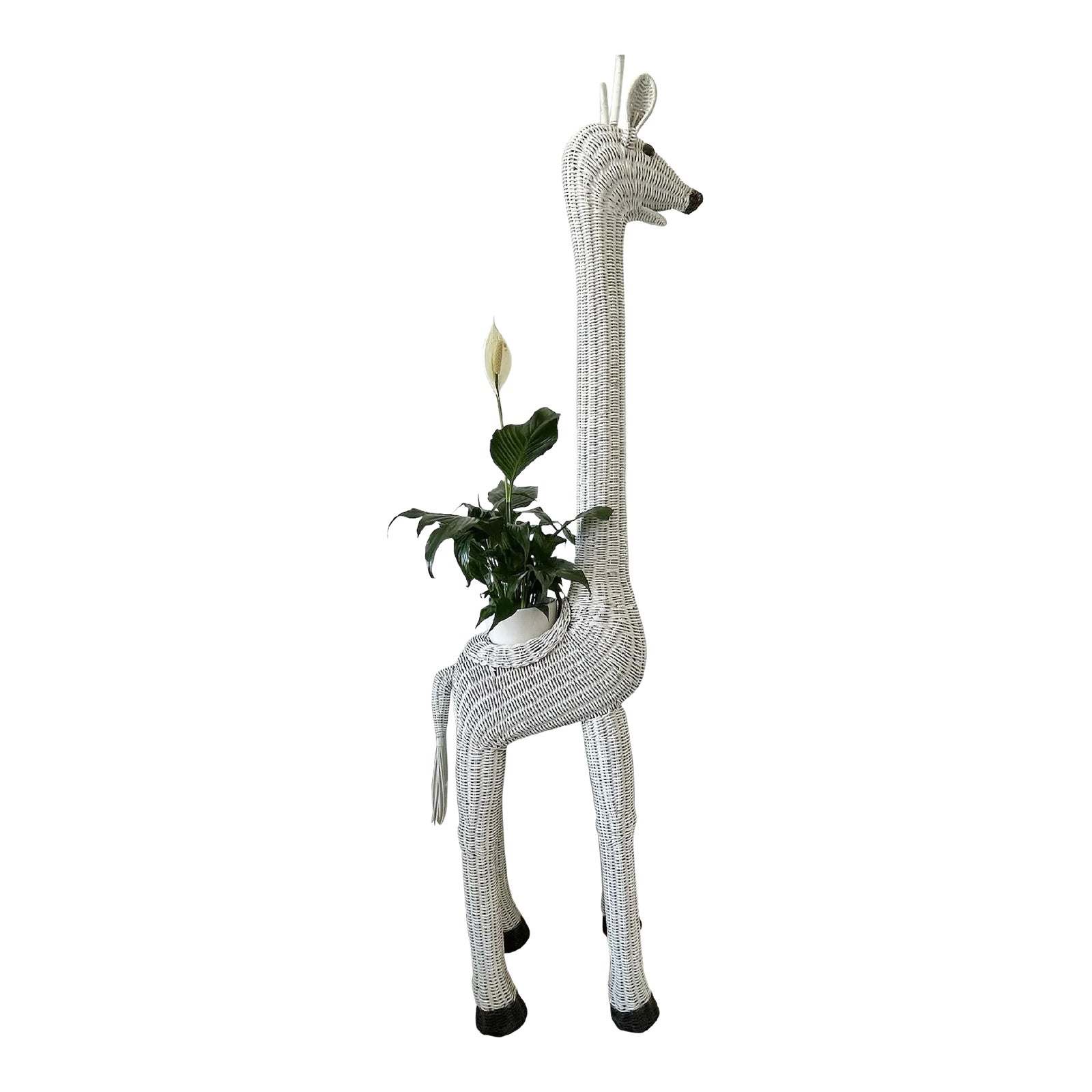 Mid-Century Wicker Giraffe Planter | Chairish
