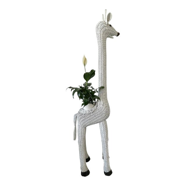 Mid-Century Wicker Giraffe Planter | Chairish
