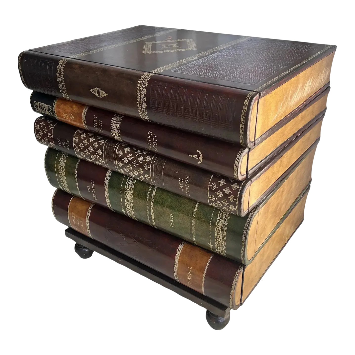 Mid 20th Century Maitland-Smith Stacked Leather Faux Books Side Table ...