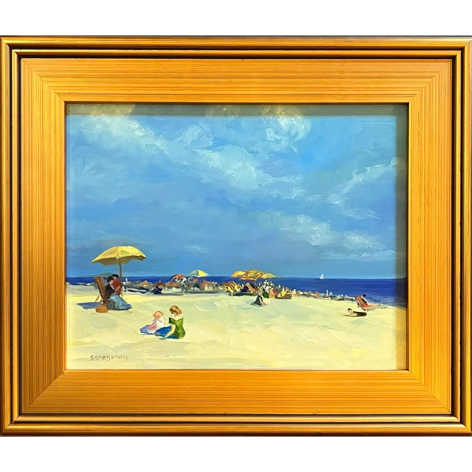 Impressionist Style Oil Painting of a Beach Scene | Chairish