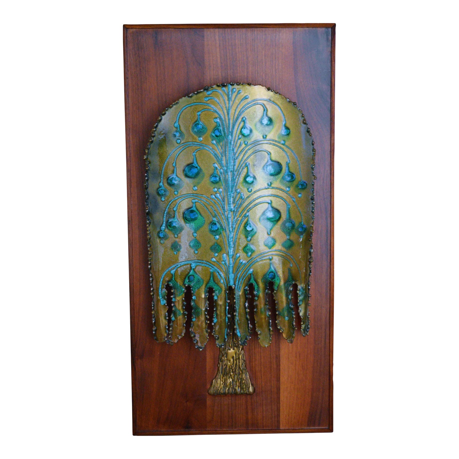 1960s Curtis Jere Torched Cut Metal Enamel Teakwood Raised Weeping ...