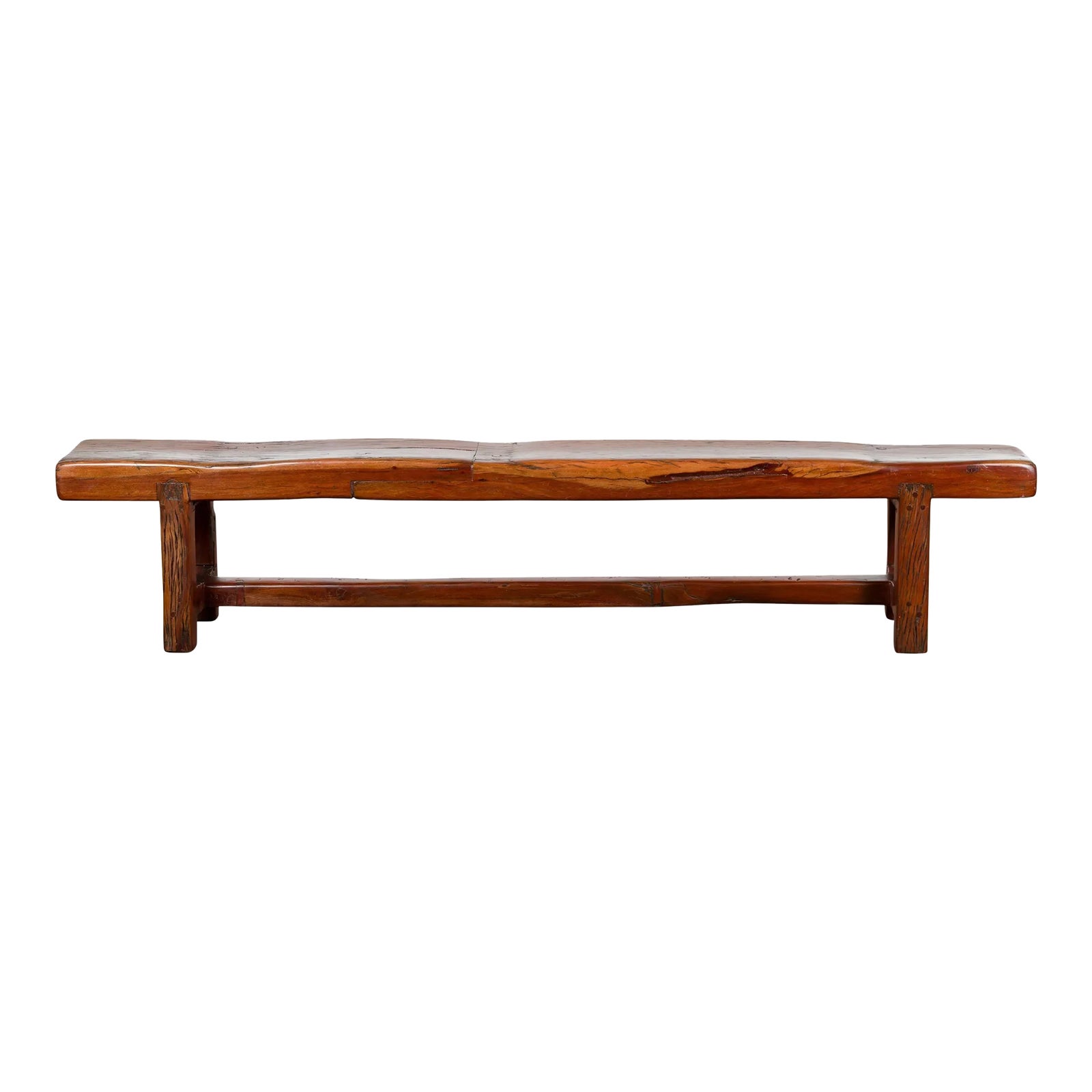 Rustic Long A-Frame Wooden Bench with Cross Stretcher and Splaying Legs ...