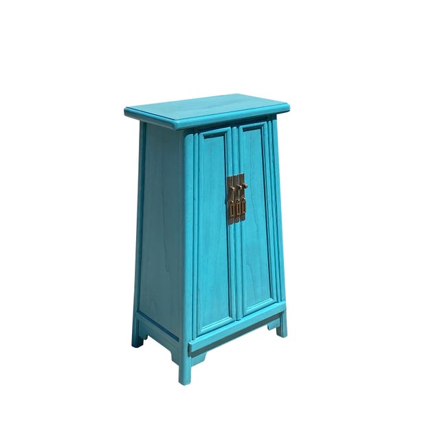 Chinese Oriental Pastel Blue Ming Style a Shape End Table Nightstand ...