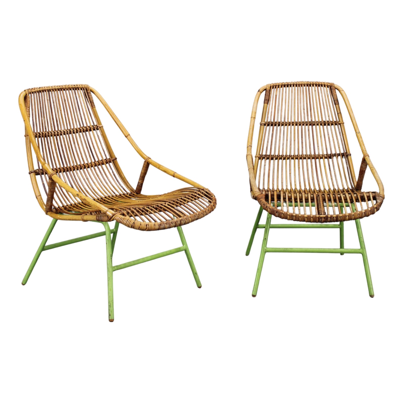 Rattan Lounge Chairs by Alan Fuchs for Uluv, Czechoslovakia, 1960s, Set ...