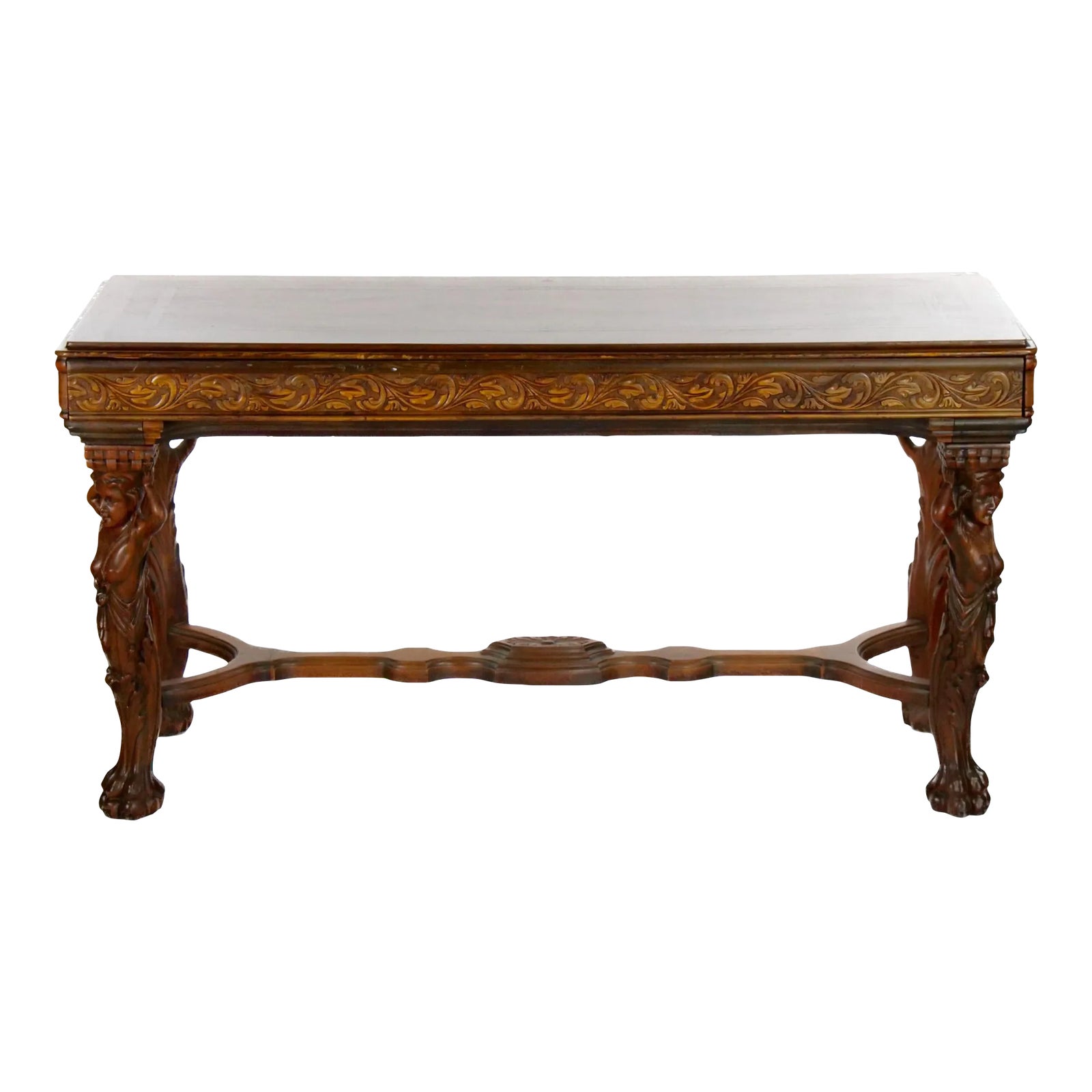 19th Century Heavily Hand Carved Inlaid Top Console / Center Table ...