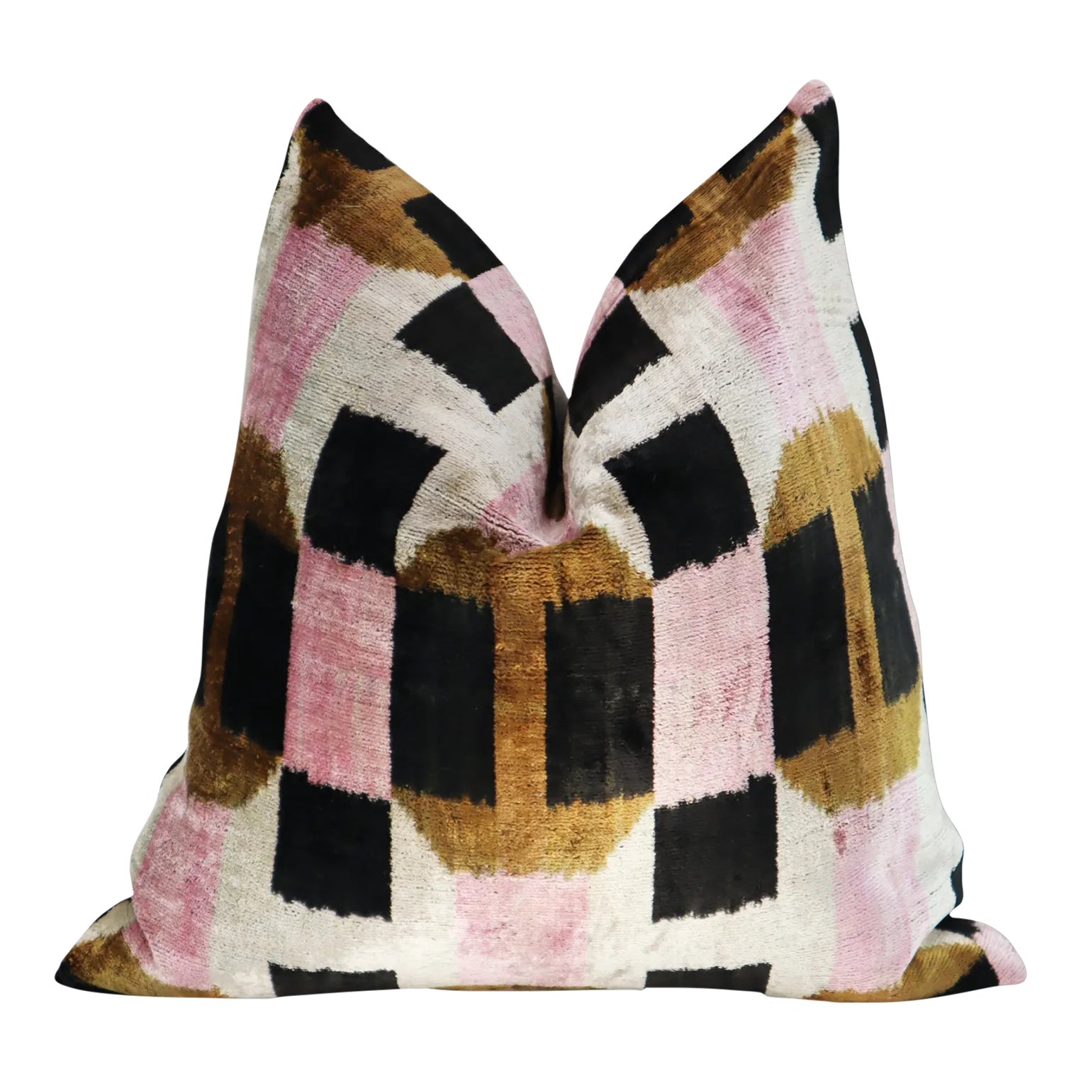 Handmade Pink & Brown Silk Velvet Throw Pillow & Down Insert | Chairish