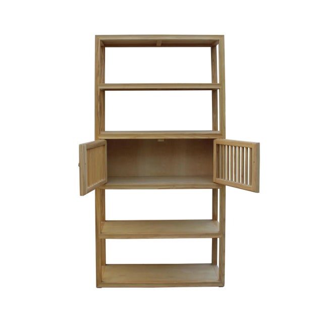 Light Natural Raw Wood Shutter Doors Bookcase Divider Cabinet | Chairish